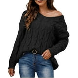 Aeguzox Sweaters for Women Off Shoulder Full Cable Knit Layout ...