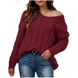 Aeguzox Sweaters for Women Off Shoulder Full Cable Knit Layout ...