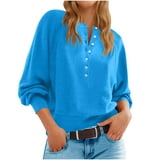 Aeguzox Sweaters for Women Partial Button Placket Henley Collar Raglan ...