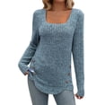 Aeguzox Sweaters for Women Square Neck Vertical Rib Side Wooden Button ...