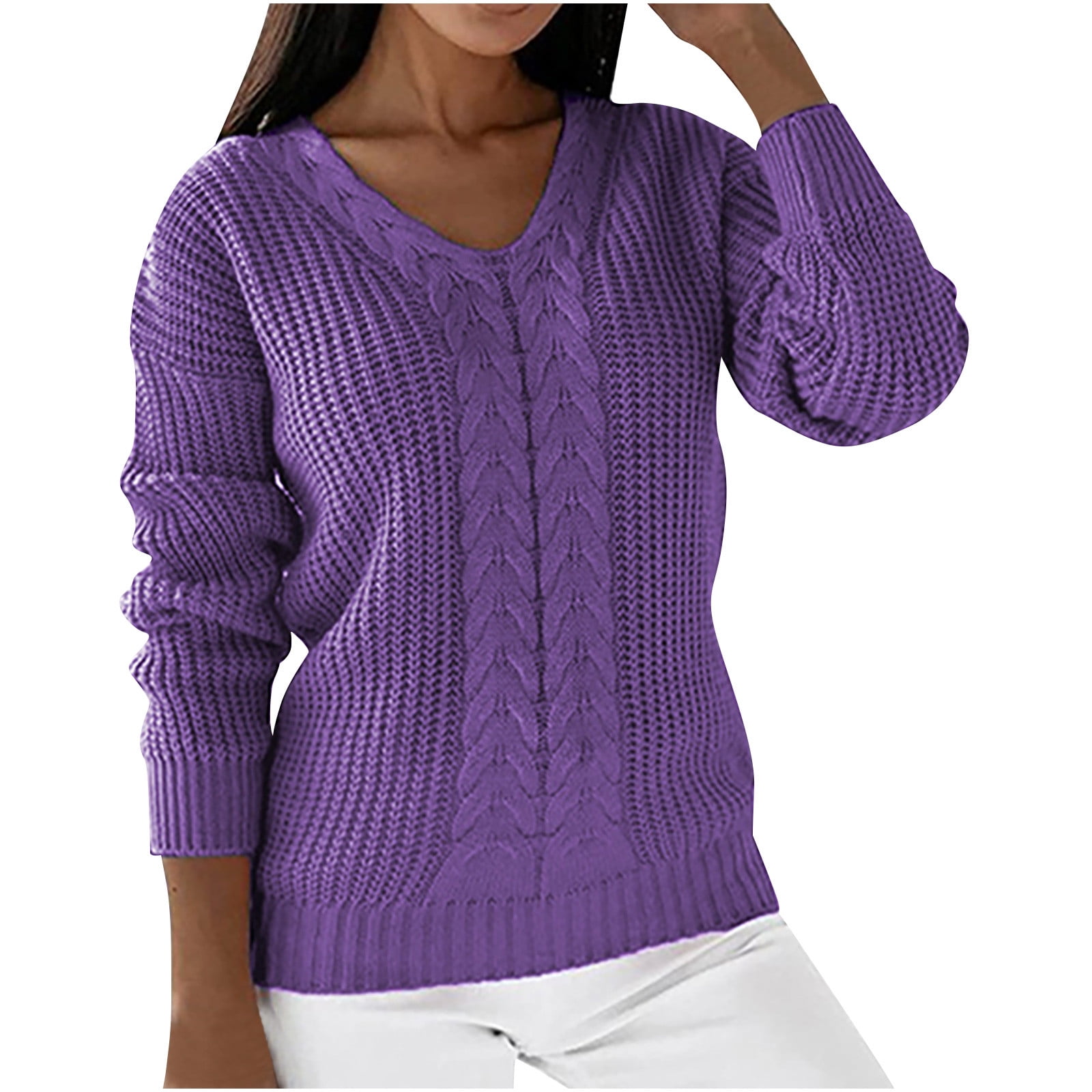 Aeguzox Sweaters for Women Vertical Front Braided Styling Surrounding ...