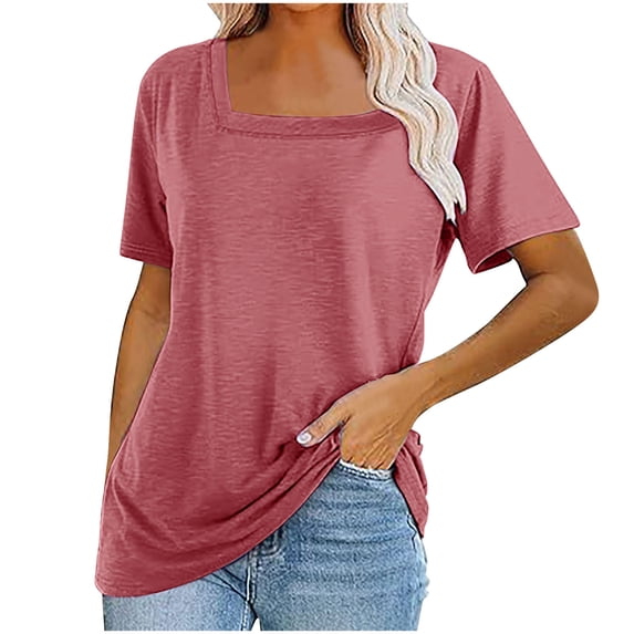 Aeguzox Tops for Women Trendy Natural Texture Fabric Slub Cotton Square ...