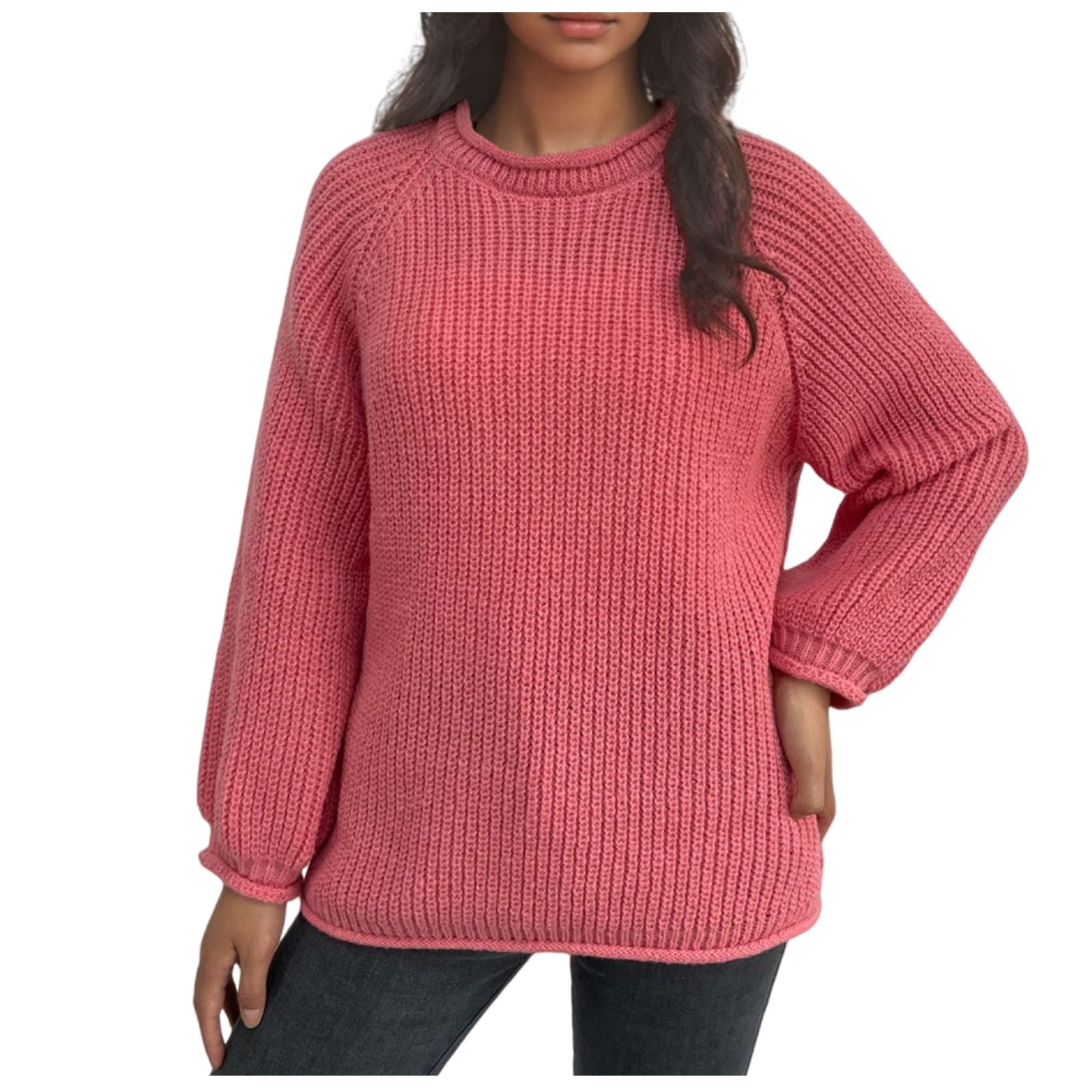 Aeguzox Women's Sweaters Comfort Oversized Cut Full Vertical Rib Roll ...