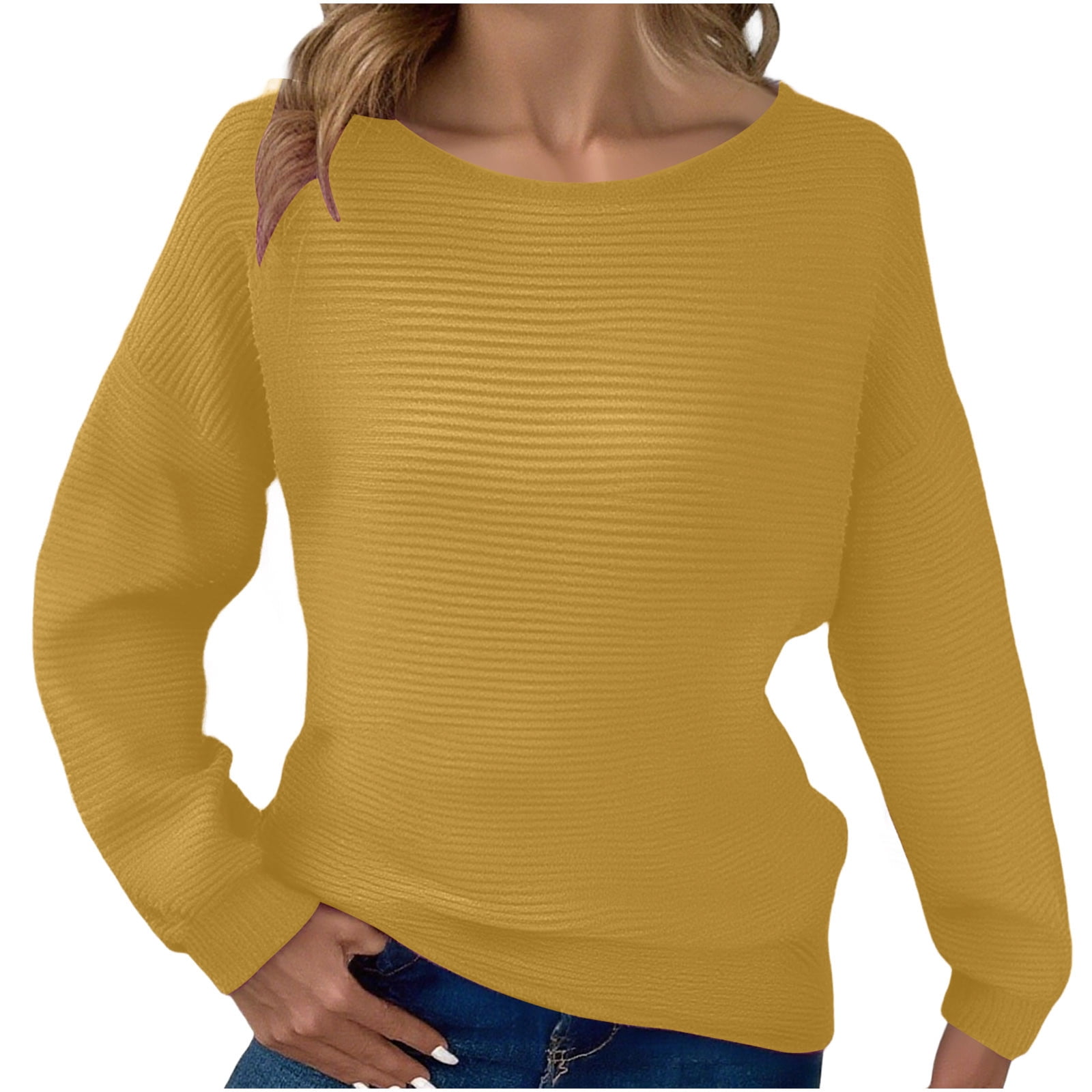 Aeguzox Women's Sweaters Elastic Thick Ribbed Drop Shoulder Loose Hem ...