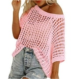 Aeguzox Women's Sweaters Entire Open Mesh Make Up Stretch Rib Neckline ...