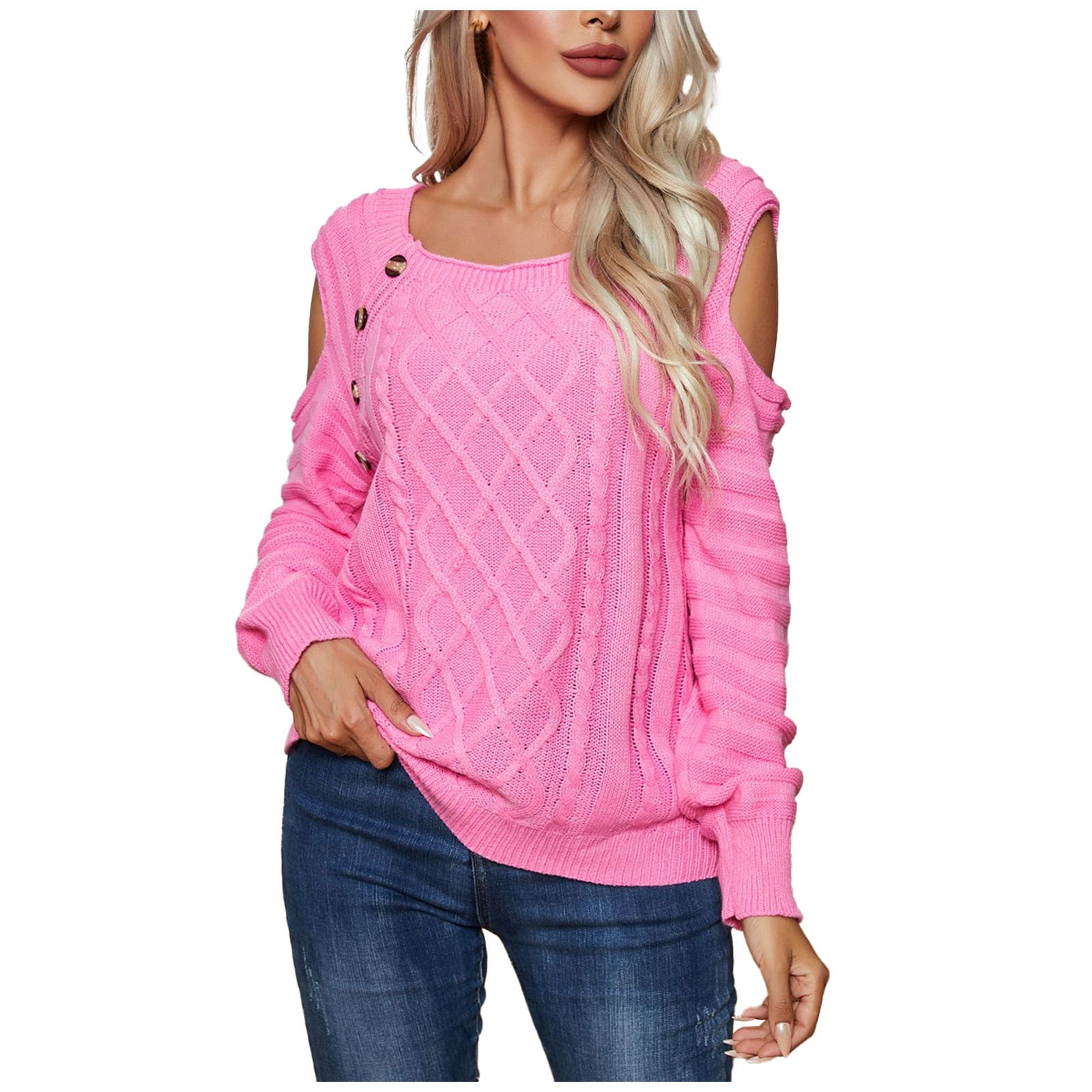 Aeguzox Women's Sweaters Front Geometric Diamond Cable Pattern Square ...