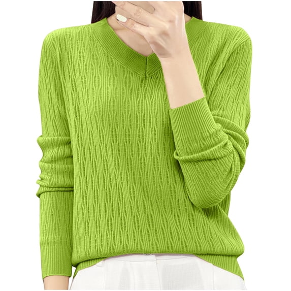 Aeguzox Women's Sweaters Neat Ribbed Notch V Neck Airy Wavy Open Weave ...