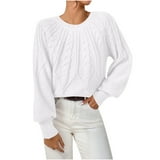 Aeguzox Women's Sweaters Ribbed Crew Neck Vertical Cable Raglan Bloused ...