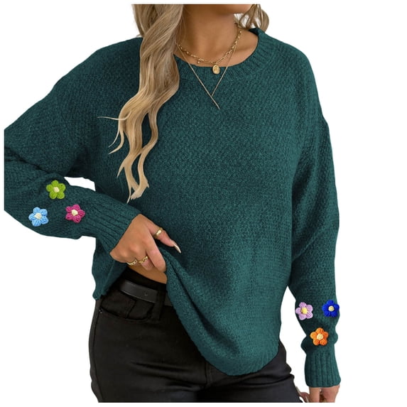 Aeguzox Women's Sweaters Textured Waffle Fabric Round Collar Contrast ...