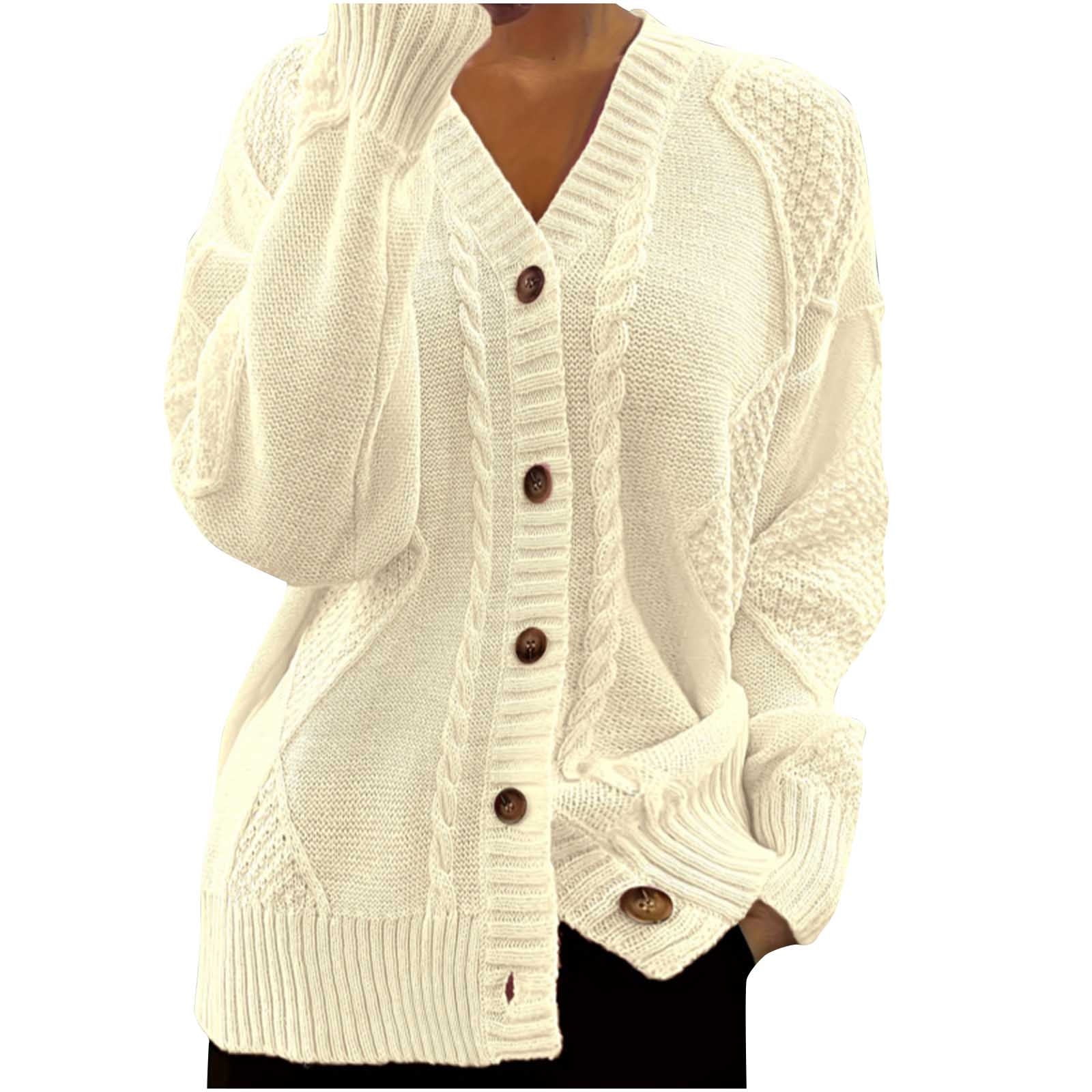 Aeguzox Women's Sweaters V Neck Cable Patchwork Knit Layout Front ...