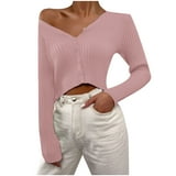 Aeguzox Women's Sweaters Vertical Rib Weave Styling Slanted Dual ...