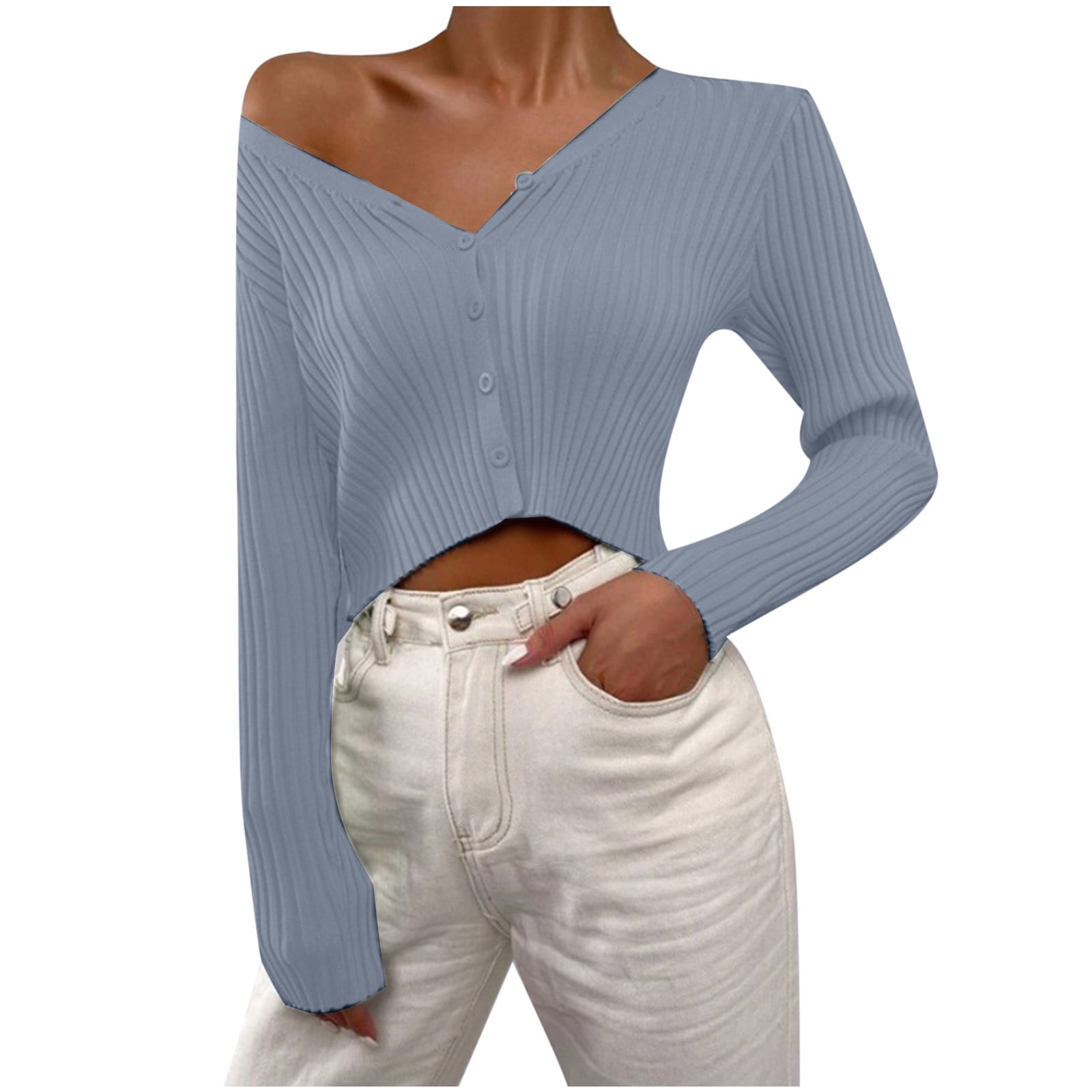 Aeguzox Women's Sweaters Vertical Rib Weave Styling Slanted Dual ...