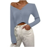 Aeguzox Women's Sweaters Vertical Rib Weave Styling Slanted Dual ...