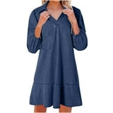 Aeguzox Womens Dresses Collared V Neck Puff Sleeve Inset Pocket Flounce ...