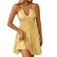Aeguzox Womens Dresses Halter Deep V-Neck Ruched Bust Tiered Ruffle ...
