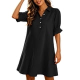 Aeguzox Womens Dresses Point Collar Half Button Placket Puff Cuff Short ...