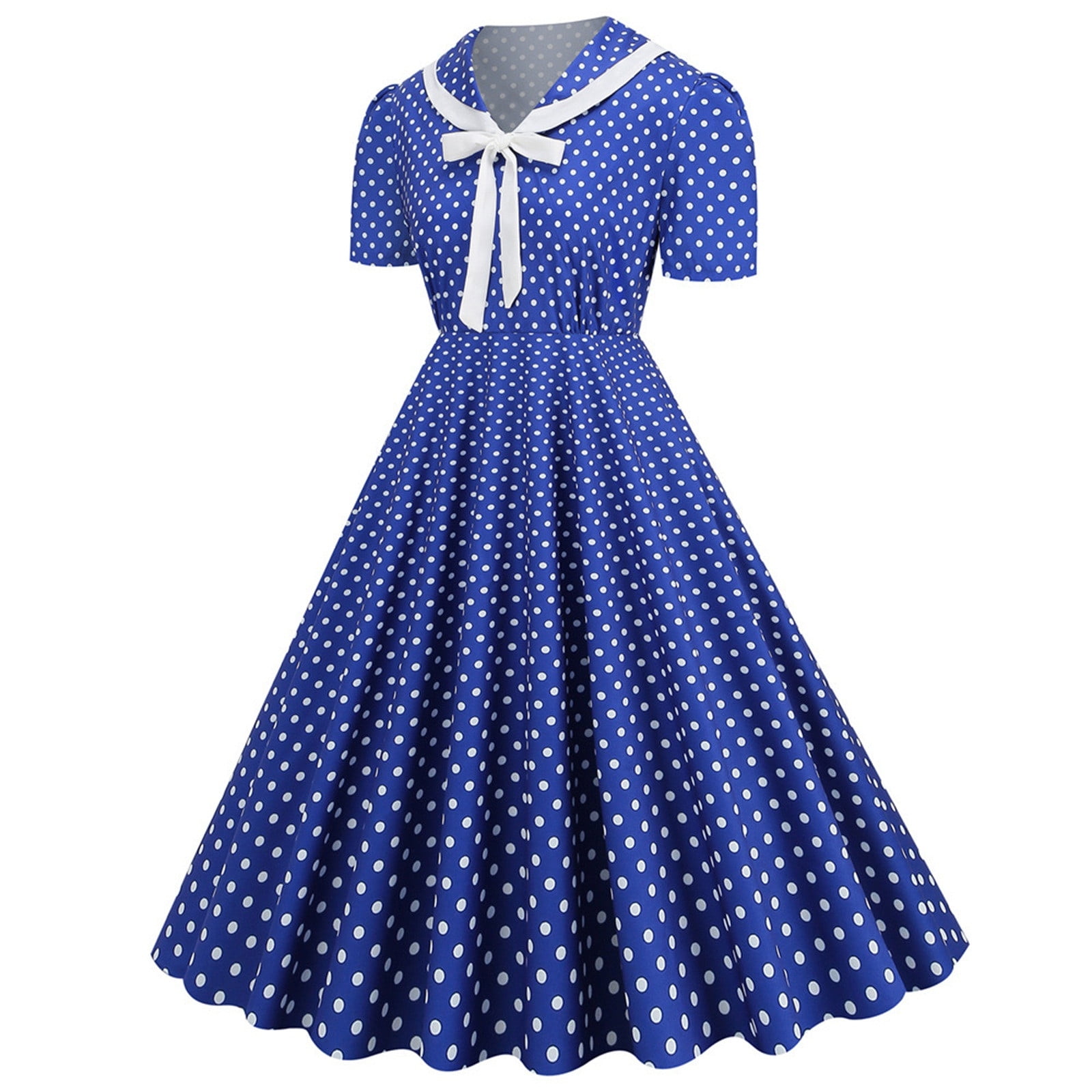 Aeguzox Womens Dresses Polka Dot Sailor Collar Bow Short Sleeve A-Line ...