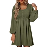 Aeguzox Womens Dresses Square Neck Half Button Placket Long Bubble ...