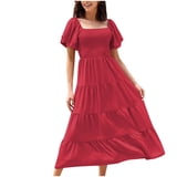 Aeguzox Womens Dresses Square-Neck Puffed-Sleeve with Textured Fabric ...