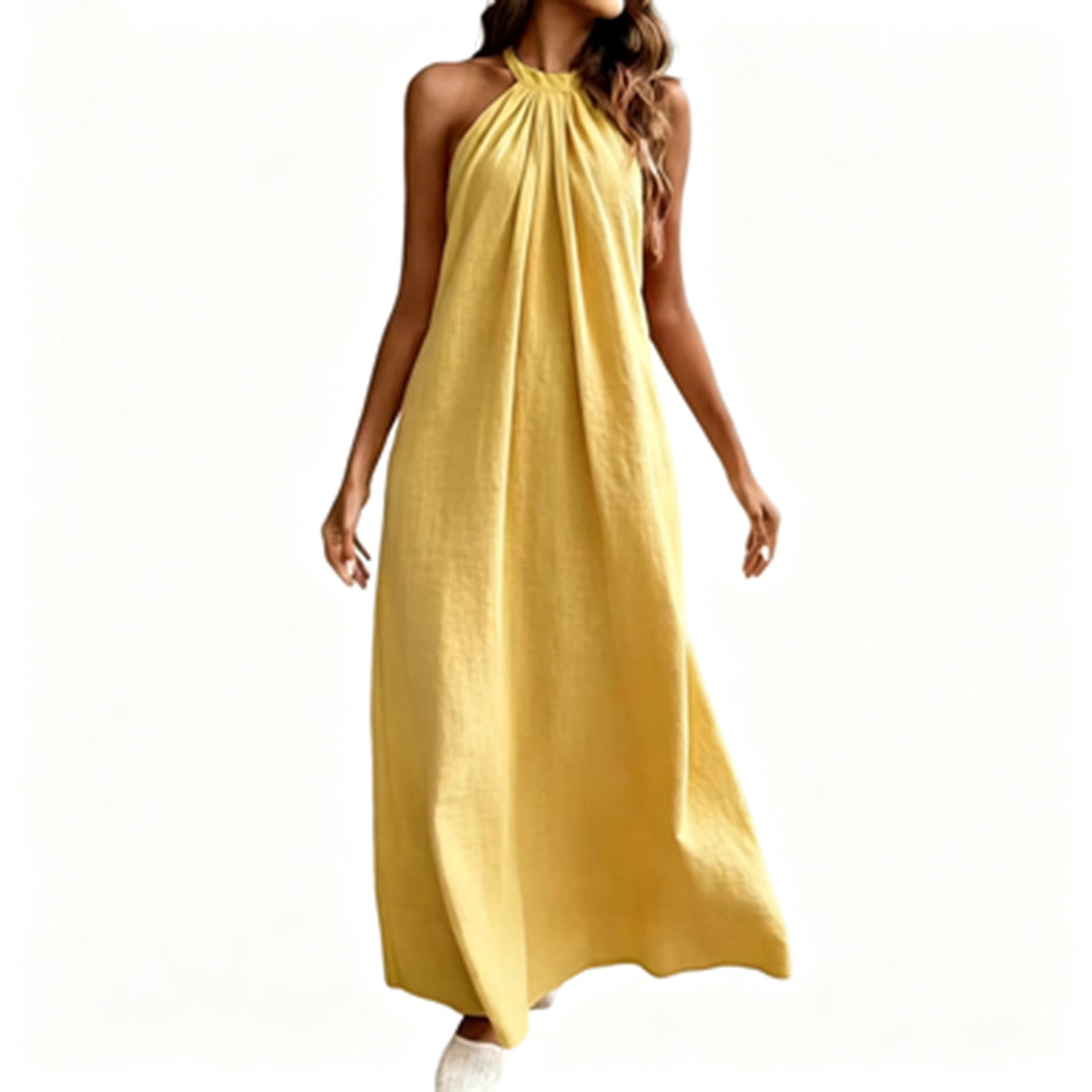 Aeguzox summer Dresses for Women Beach Cover-Up Halter Neck Gathered ...