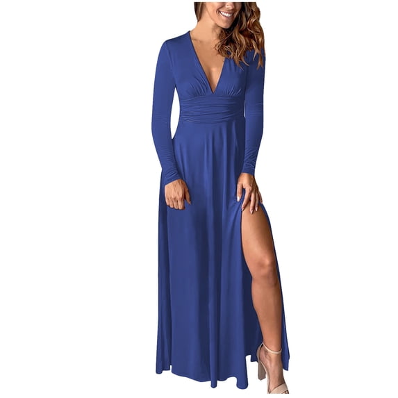 Aeguzox summer Dresses for Women Deep V Neck Front Gathering Long ...