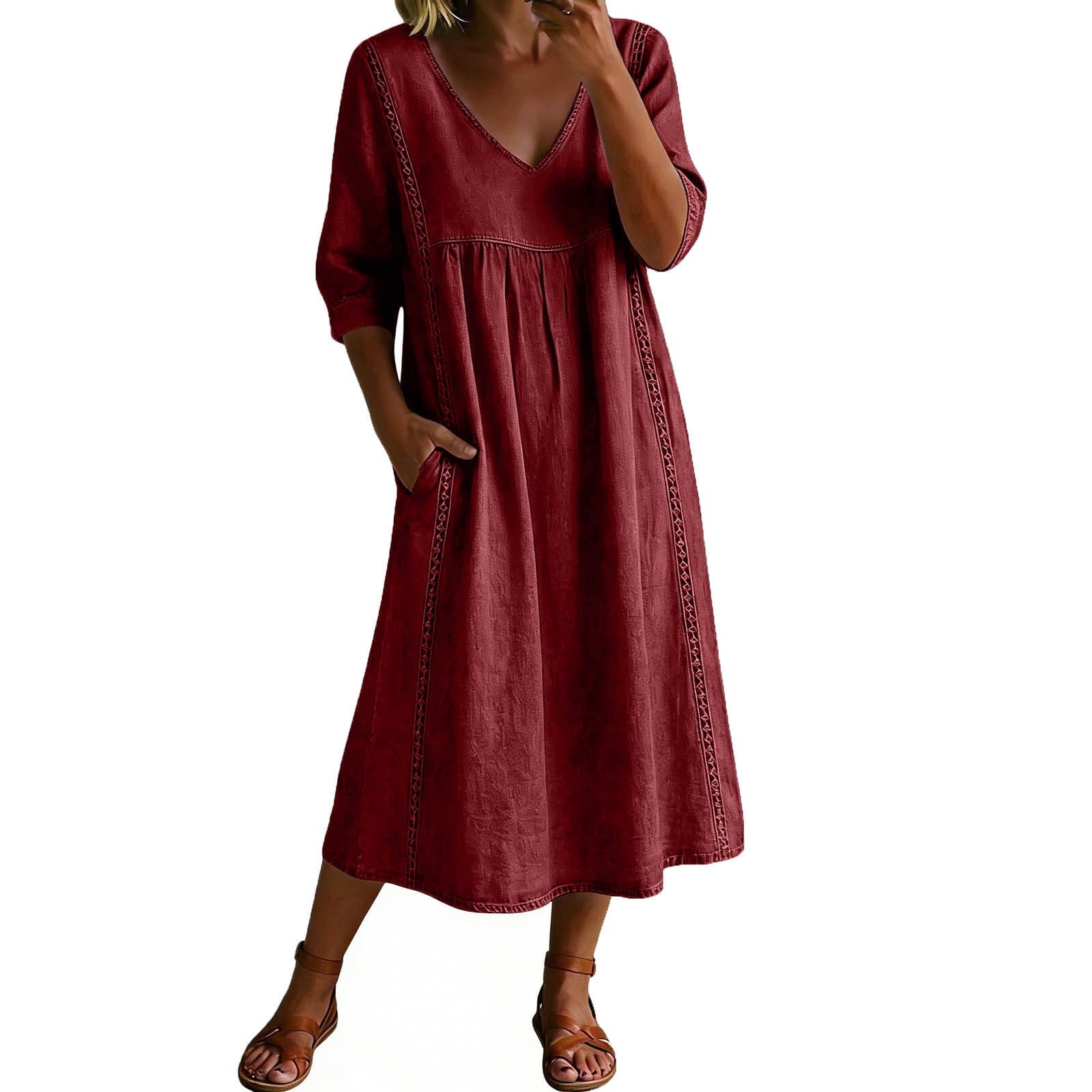 Aeguzox summer Dresses for Women Deep V Neck Three Quarter Sleeve ...