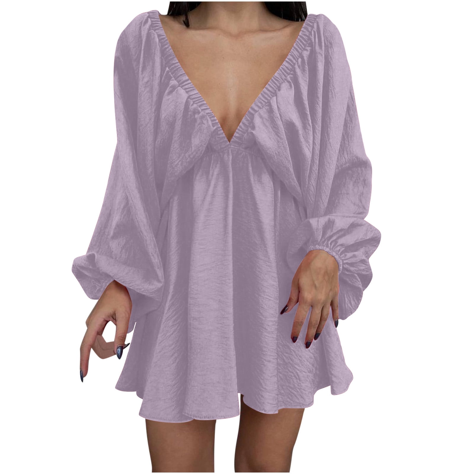 Aeguzox summer Dresses for Women Gathered Bust V-Neck Elasticated ...