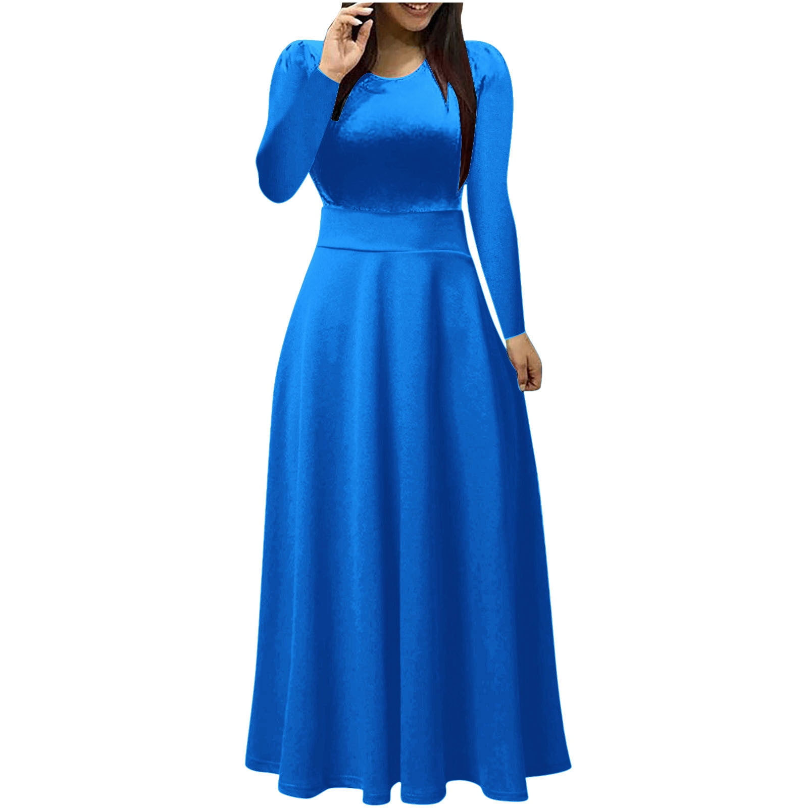 Aeguzox summer Dresses for Women Long Sleeve Classic Round Neck Velvet ...