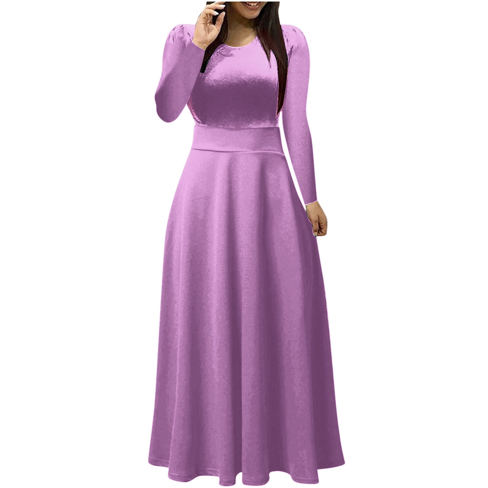 Aeguzox summer Dresses for Women Long Sleeve Classic Round Neck Velvet ...