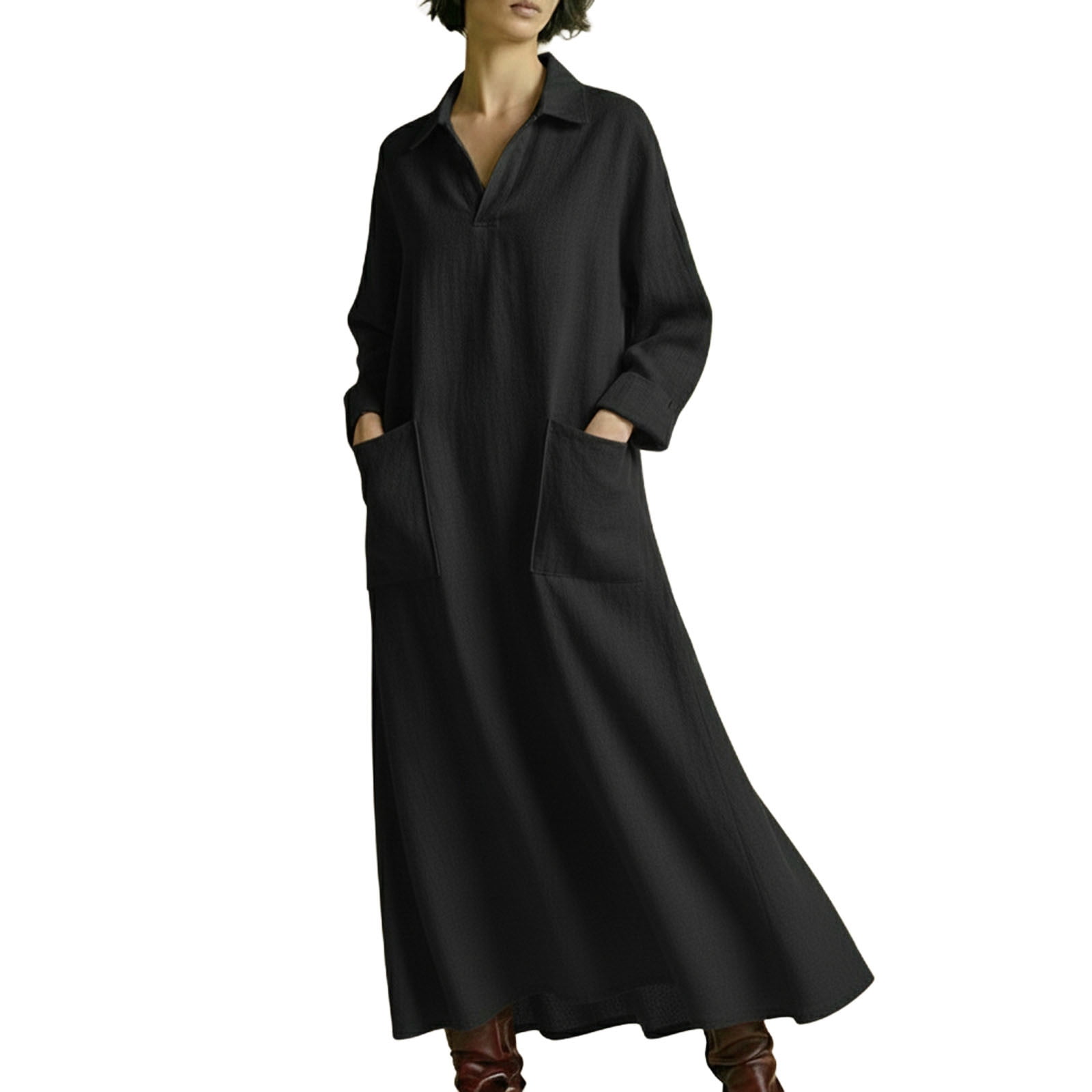Aeguzox summer Dresses for Women Point Collar Half Placket V Neck Roll ...