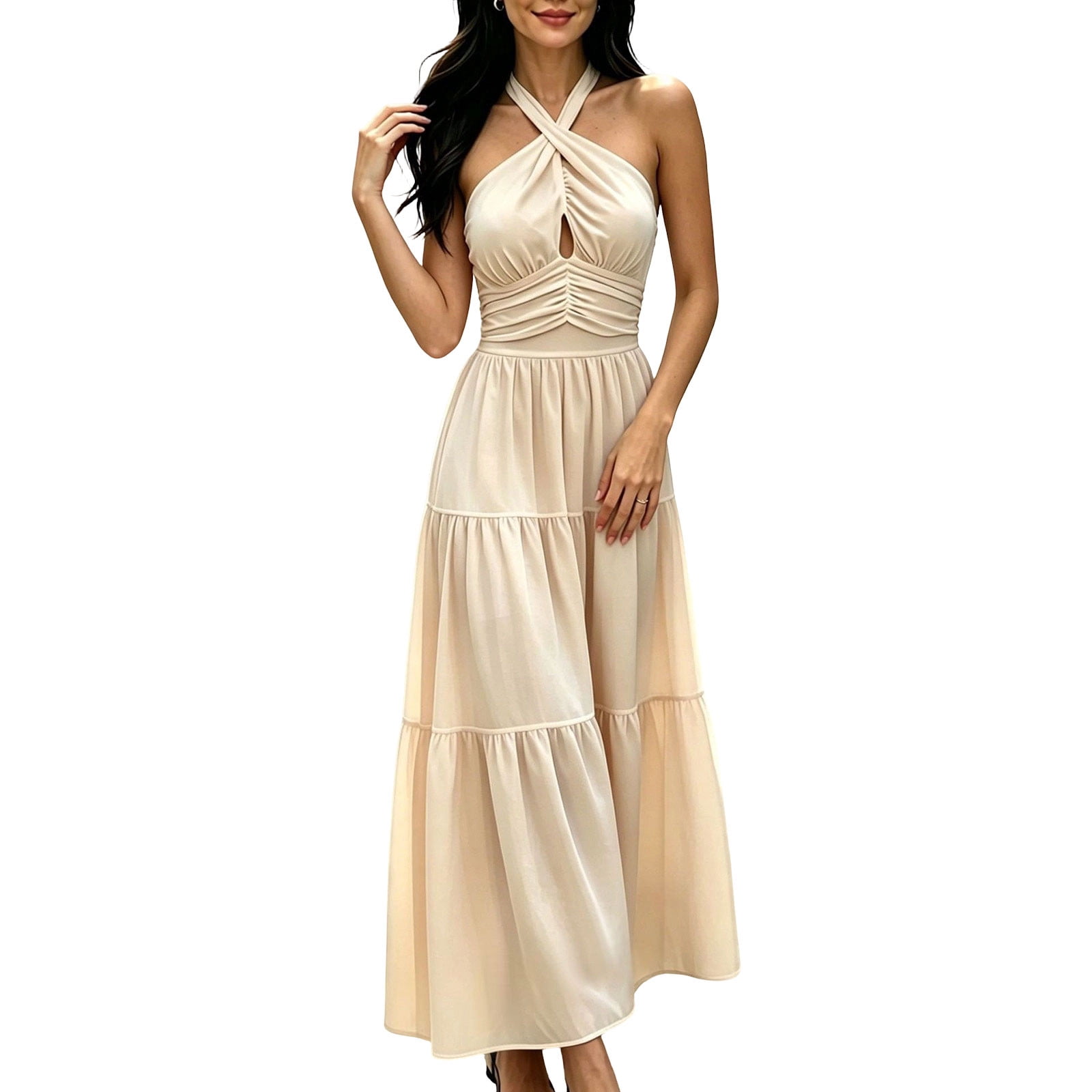 Aeguzox summer Dresses for Women Sleek Minimalist Solid Chiffon Halter ...
