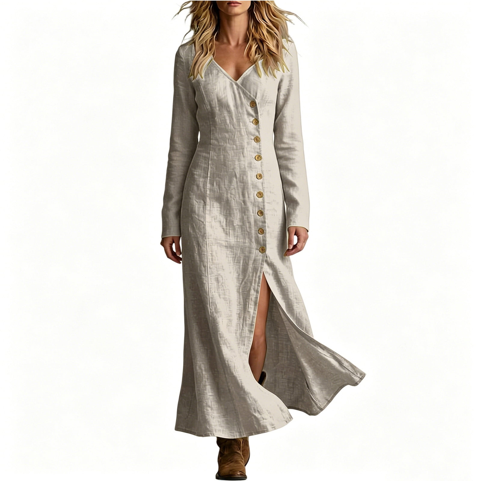 Aeguzox summer Dresses for Women V Neck Tailored Waist Long Sleeve ...