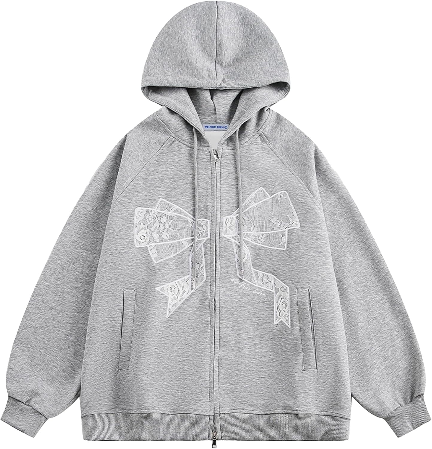 Aelfric Eden Womens Zip Up Hoodies Embroidery Lace Bow Long Sleeve Sweatshirts Y2K Oversized ...