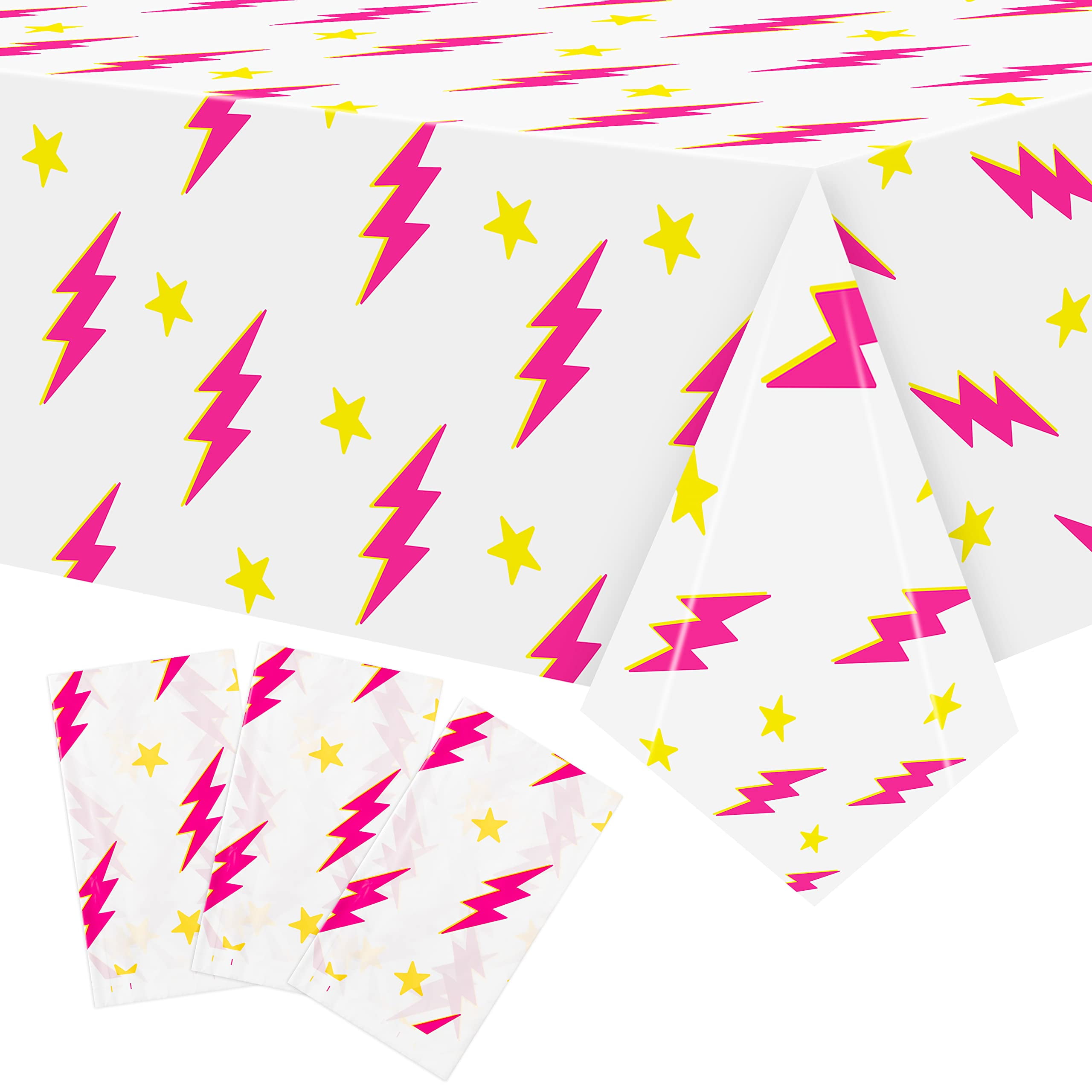 AellasNervalt 3Pcs Preppy Pink Lighting Bolt Party Tablecloths ...