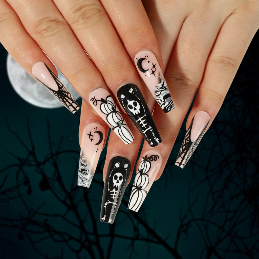 Aellinatey 1 Sheet Coffin Press on Nails Artificial Nails Halloween ...