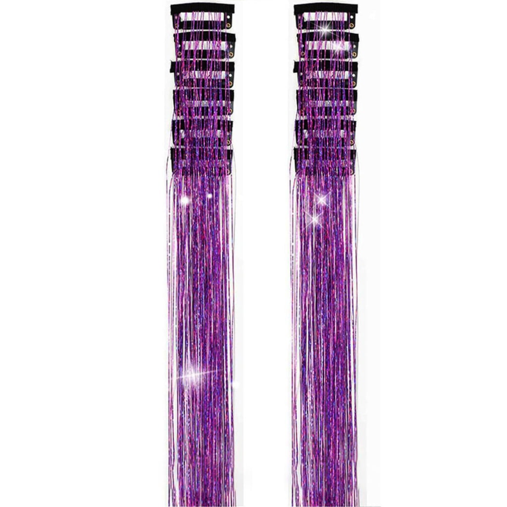 Aellinatey 12PCS Glitter Tinsel Clip In Hair Extension Synthetic Fibre ...