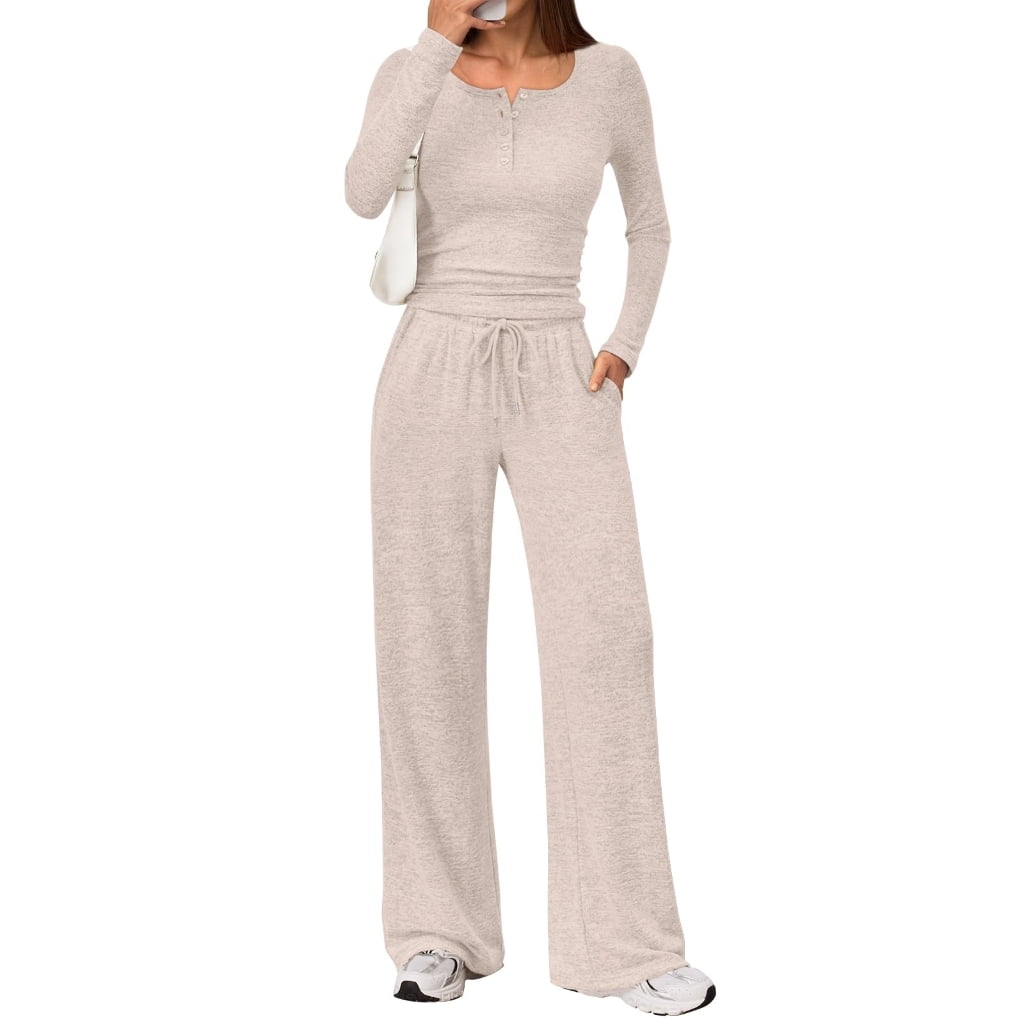 Aellinatey 2 Piece Lounge Sets for Women Fall Outfits Long Sleeve Wide ...