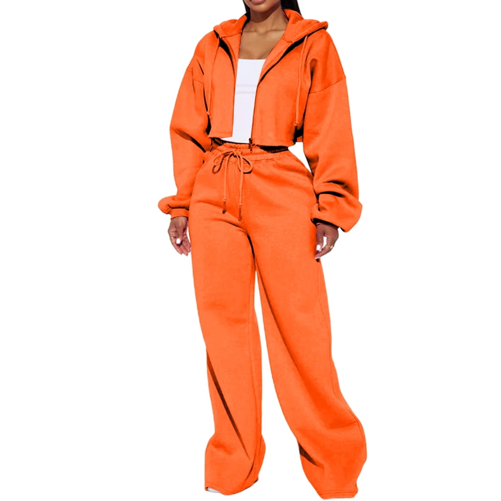 Aellinatey 2 Piece Outfits Sweatsuit Zip Up Crop Hoodies Sweatpants ...