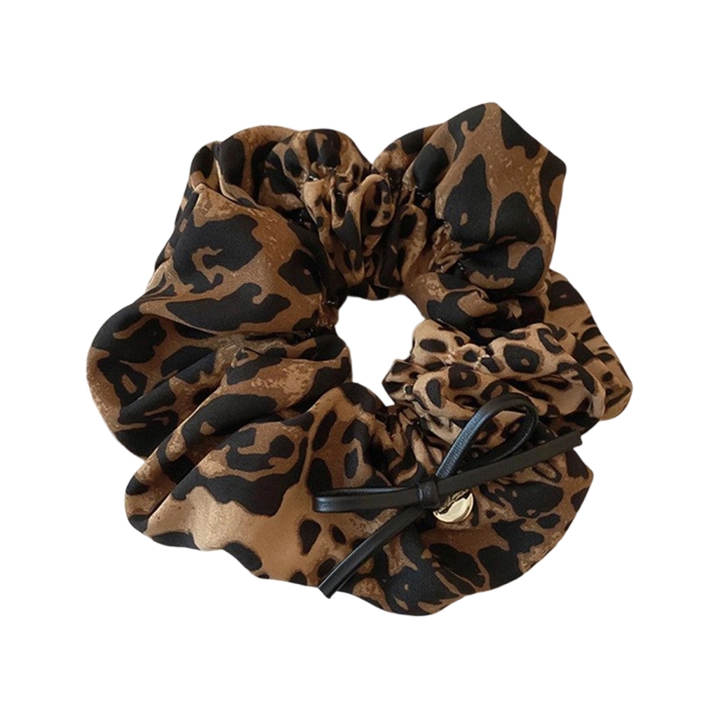 Aellinatey 2PC Women Leopard Pattern Scrunchies Fabric Elastic Hair ...