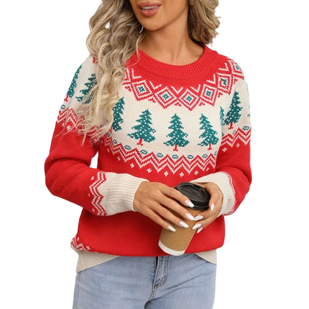 Aellinatey Acrylic Knitted Sweater Feature Festive Christmas Tree ...
