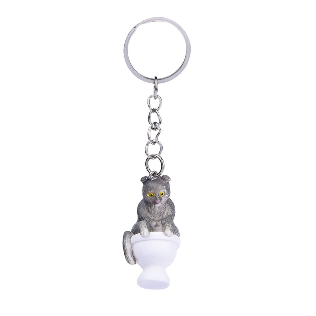 Aellinatey Adorable Toilet Cat Keyring Creative DIY Key Chains Women's ...