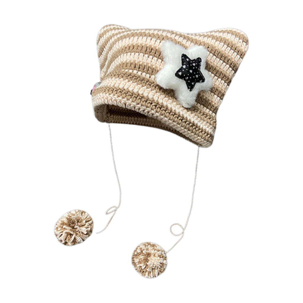 Aellinatey Adult Knit Windproof Hat Outdoor Skiing Crochet Cat Ear ...