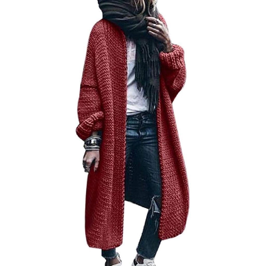 Aellinatey Autumn and winter women's long open-collar large size ...
