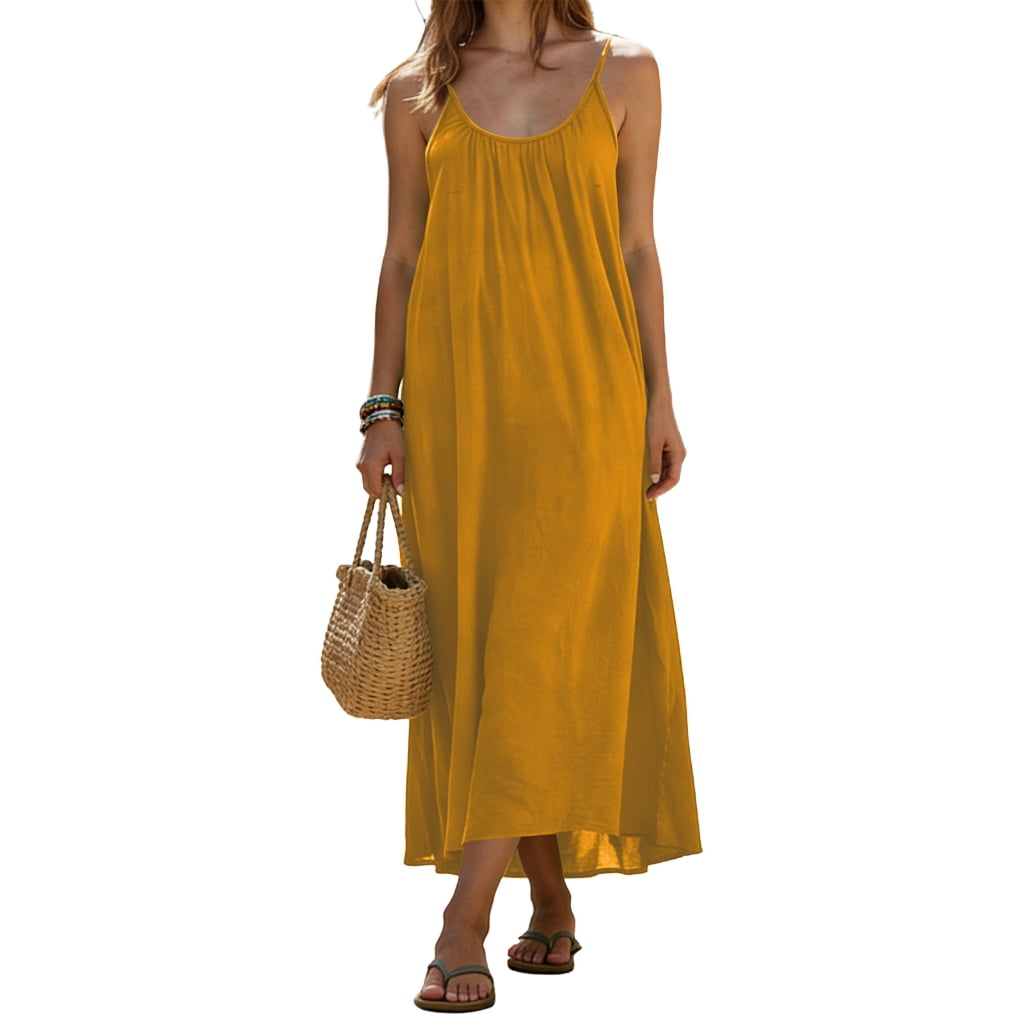 Aellinatey Backless Cami Dresses for Women,Sleeveless Color Dress Strap ...