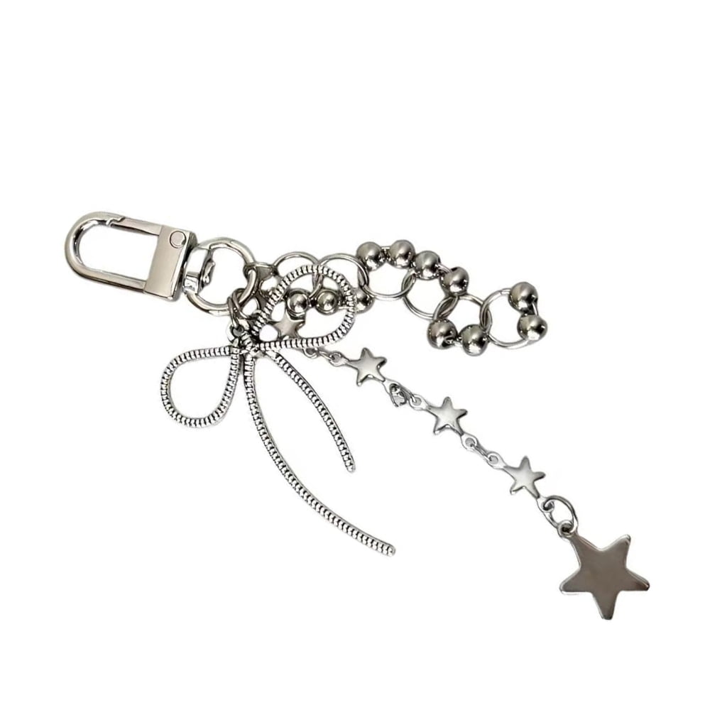 Aellinatey Beaded Star Bowknot Adornment Handmade Keychain for Women ...