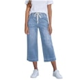 Aellinatey Capris Jeans for Women Trendy Wide Leg Pants High Pull On ...