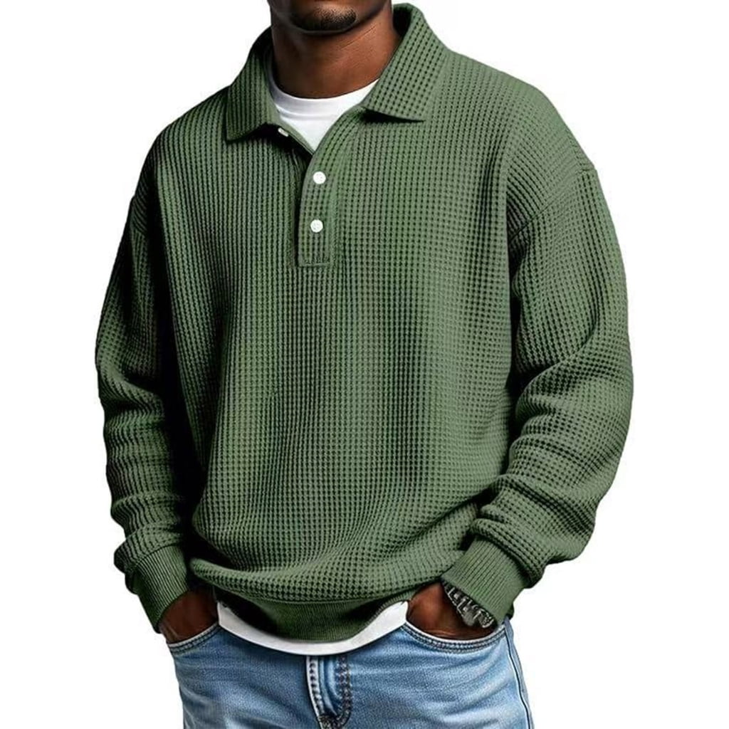 Aellinatey Casual Men's Collared Shirt Long Sleeve Waffles Knit ...