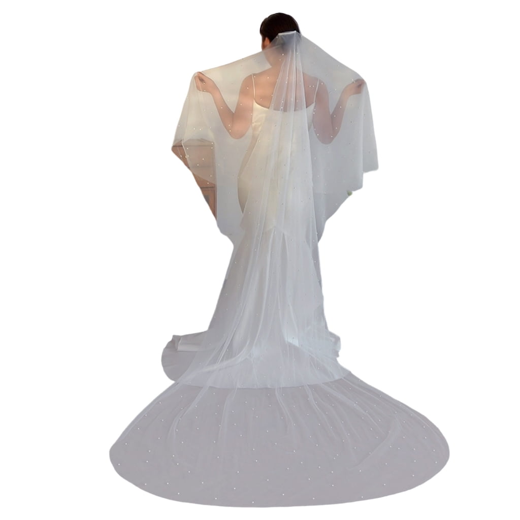 Aellinatey Cathedral Length Veils with Pearls Accented Double Layer ...