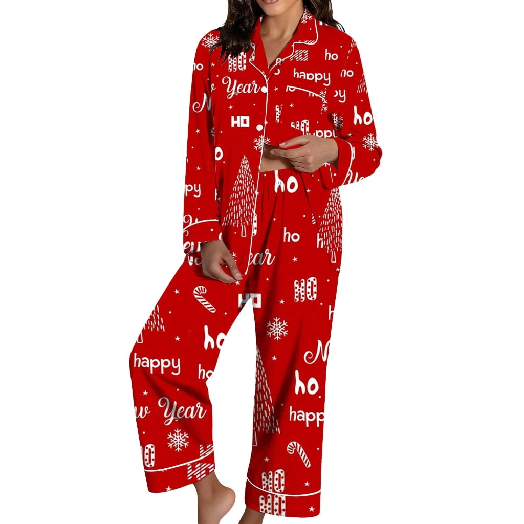 Aellinatey Christmas Pajamas Women's Two-Piece Christmas Pajamas Long ...