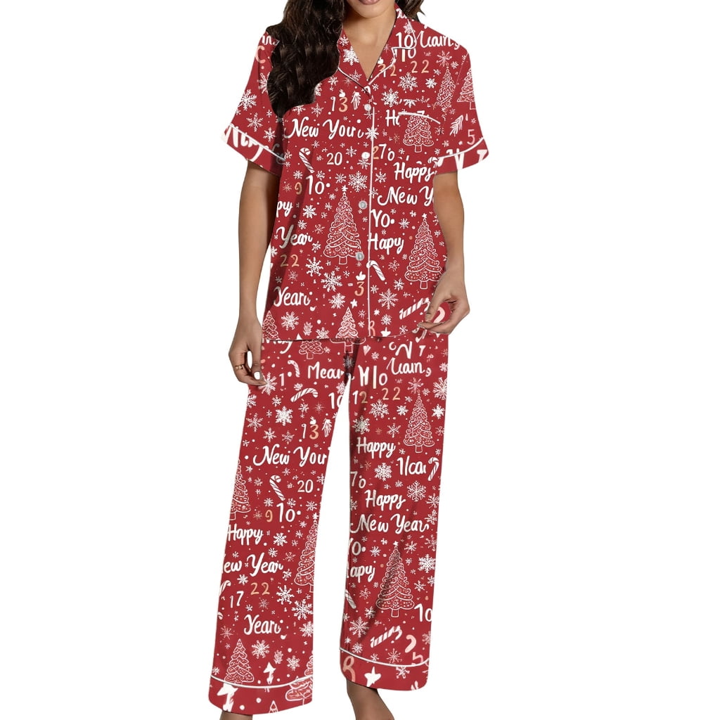 Aellinatey Christmas Pajamas Women's Two-Piece Christmas Pajamas short ...